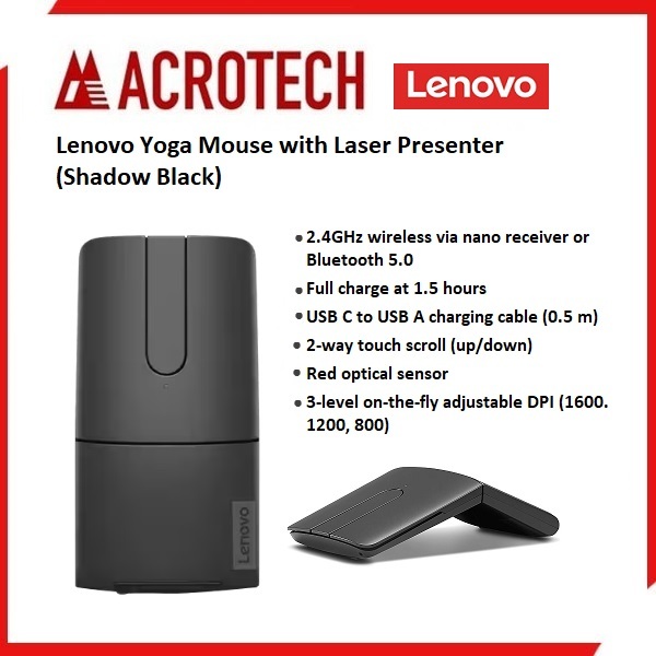 Lenovo Yoga Mouse with Laser Presenter (Shadow Black) | Shopee Philippines