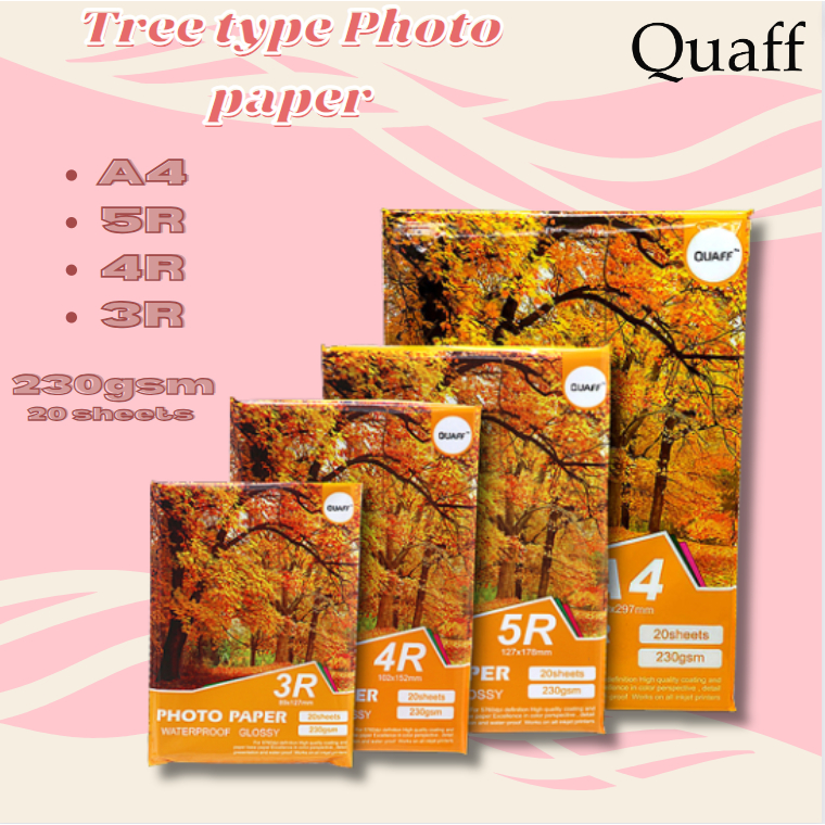 QUAFF Tree Type Inkjet Photo Paper Glossy A4 | 5R | 3R & 4R Size 230gsm ...