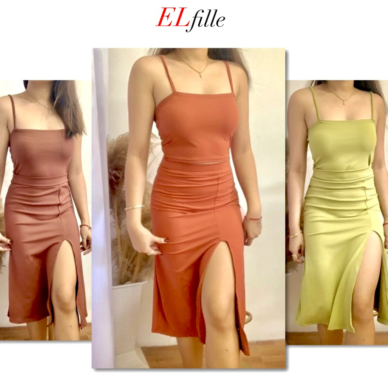 ELfille - sando and skirt with slit coords set | Shopee Philippines