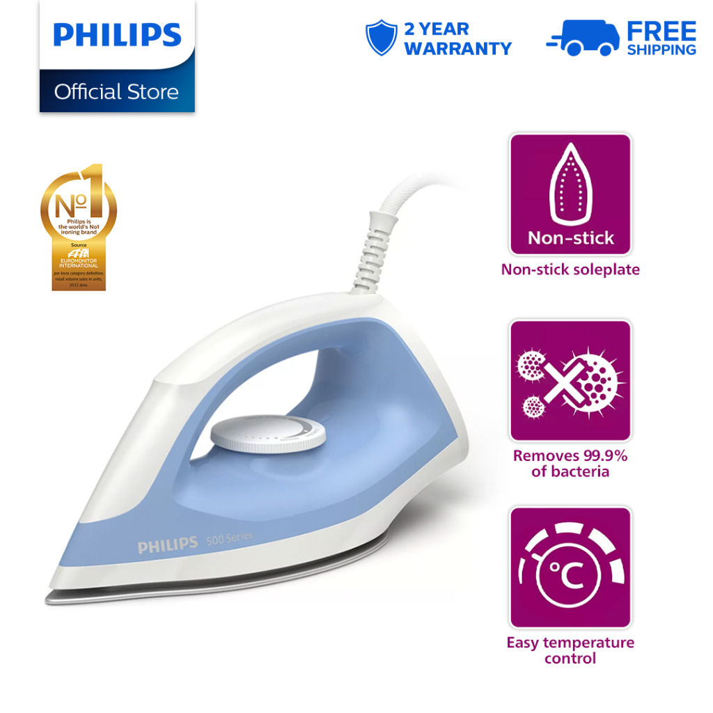 Philips Non-Stick Soleplate Lightweight Garment Care Dry Iron 1.6m Cord ...