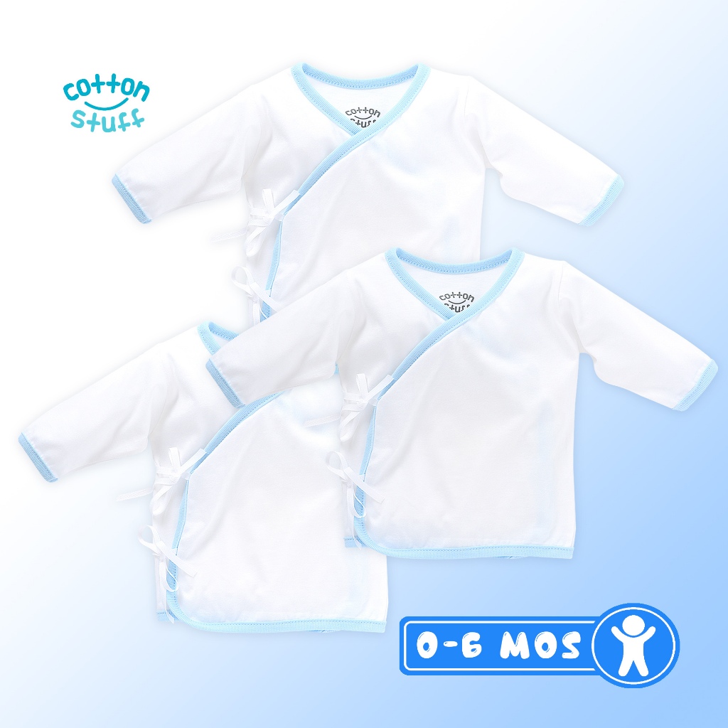 Cotton Stuff - 3-piece Long Sleeve Tie-Side (White with Blue) | Shopee ...