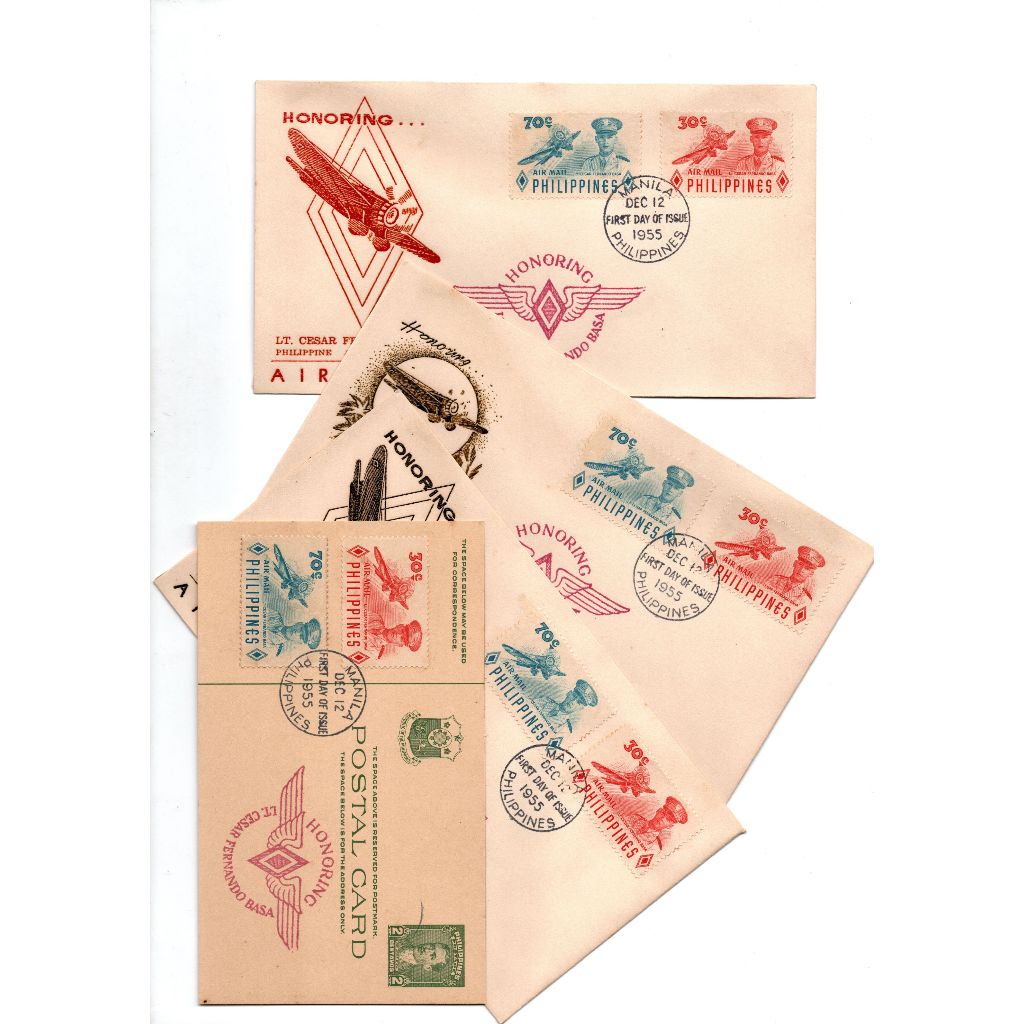 PHILIPPINES FDC + Postcards 1955 Lt. César Fernando Basa 1st Filipino ...