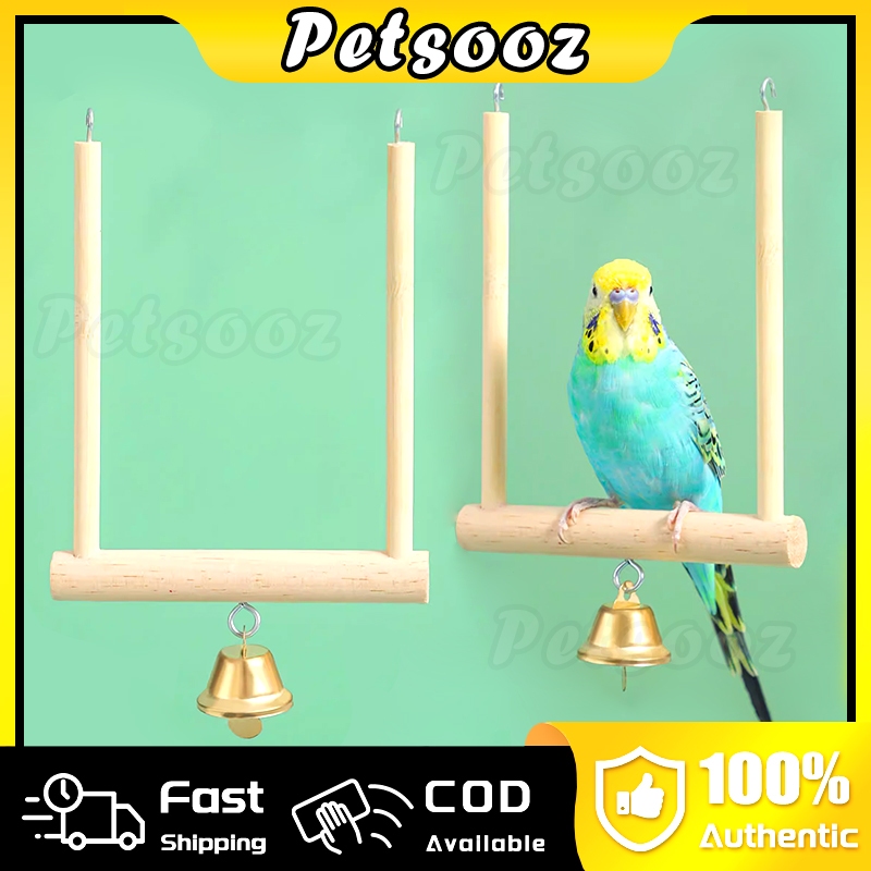 Bird swing with bell Natural wood hanging swing Parrot perch for birds ...