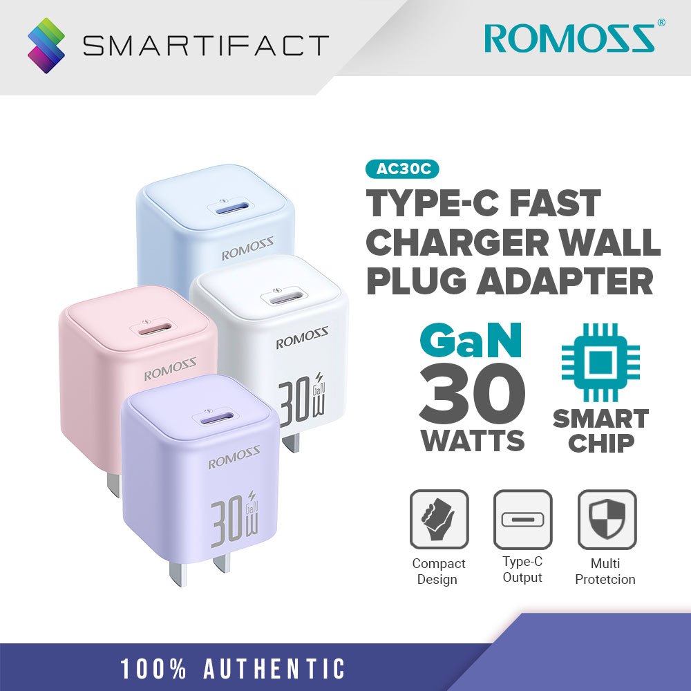 Romoss AC30C 30W GAN USB-C Fast Charger Adapter Type C Wall Plug ...