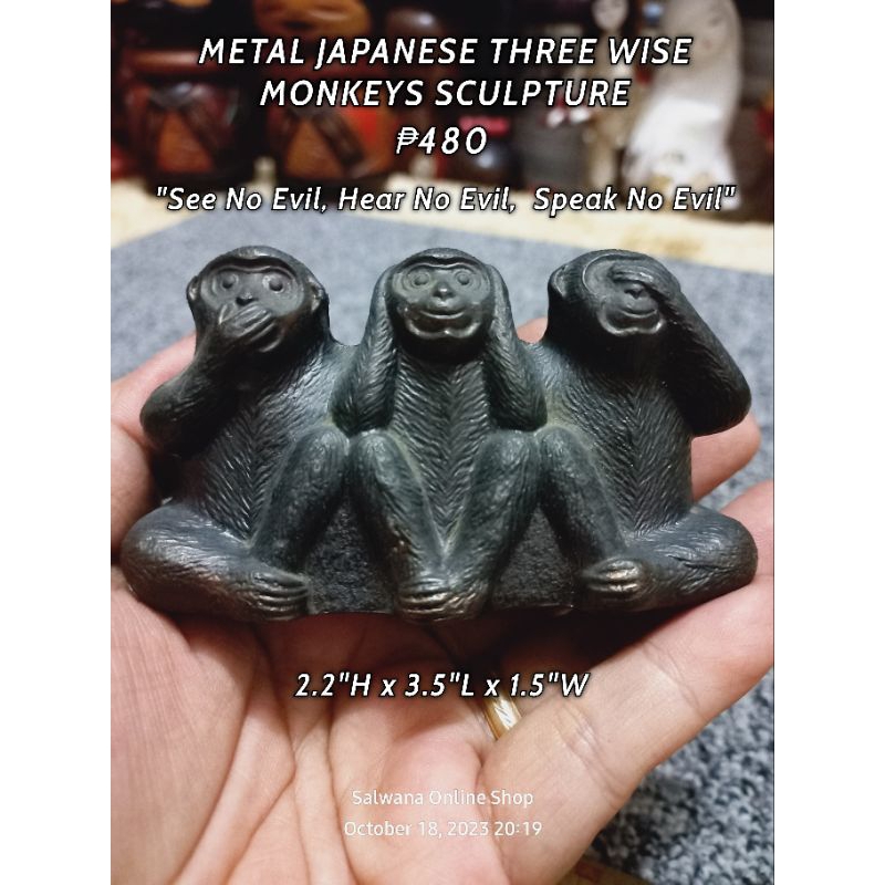 METAL JAPANESE THREE WISE MONKEYS SCULPTURE | LUCKY ORNAMENT | Shopee ...