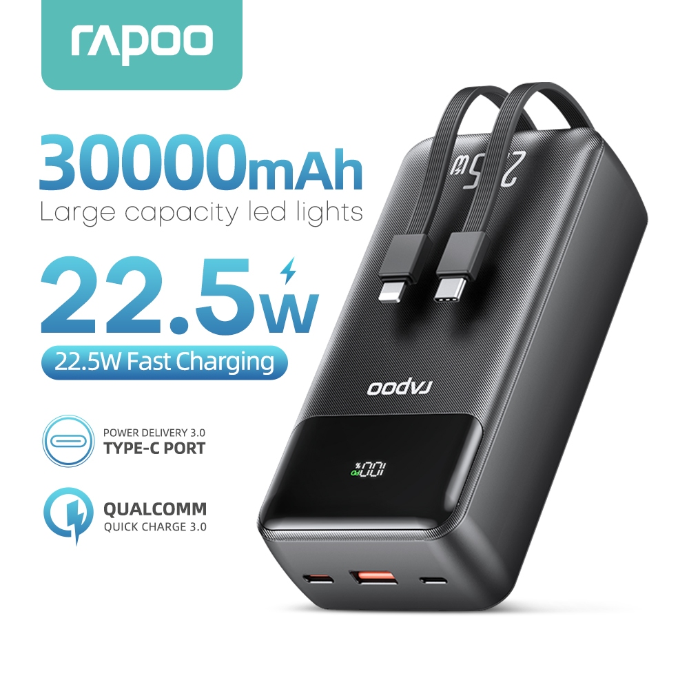 Rapoo RH30pro 30000mAh 22.5W Powerbank with Built-in Cable Fast ...