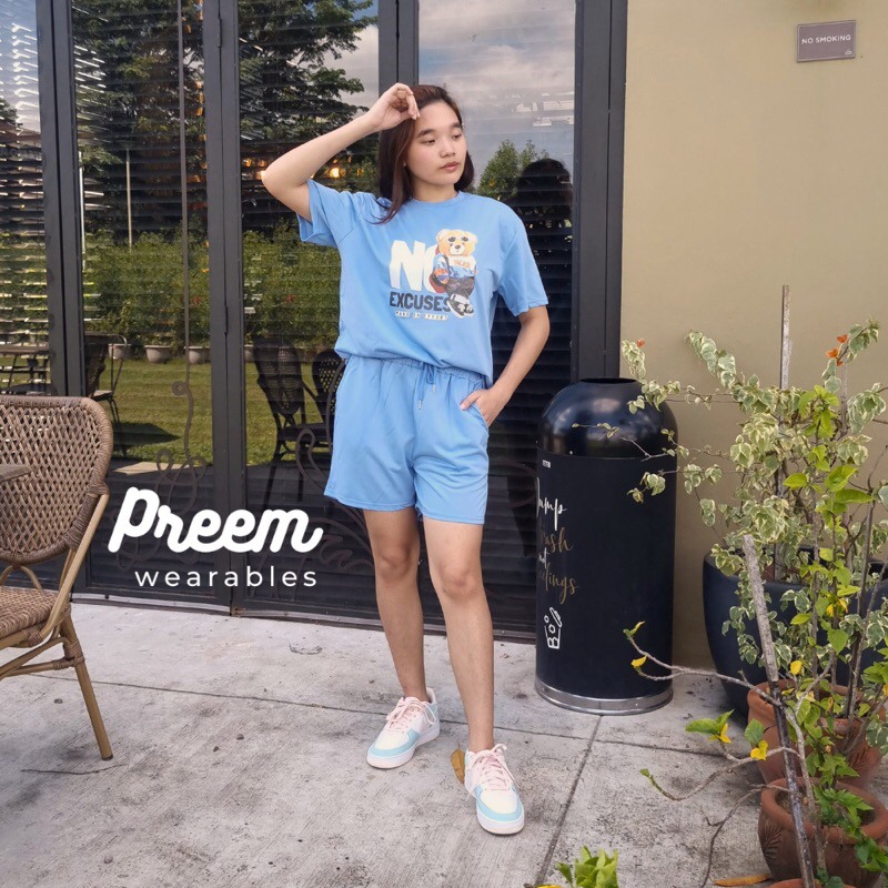 PREEM Coords Cotton Korean Style BLUE NO EXCUSES BEAR | Shopee Philippines