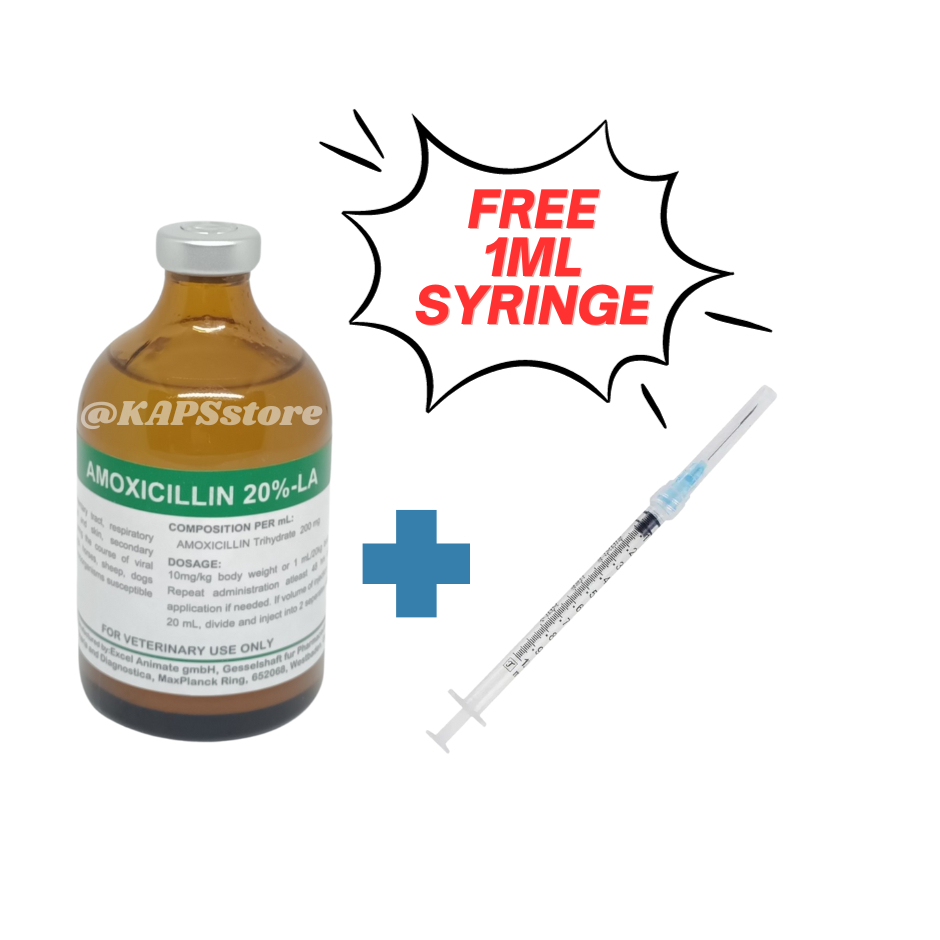 AMOXICILLIN 20% LA 100ML plus 1ml syringe infection alimentary tract ...