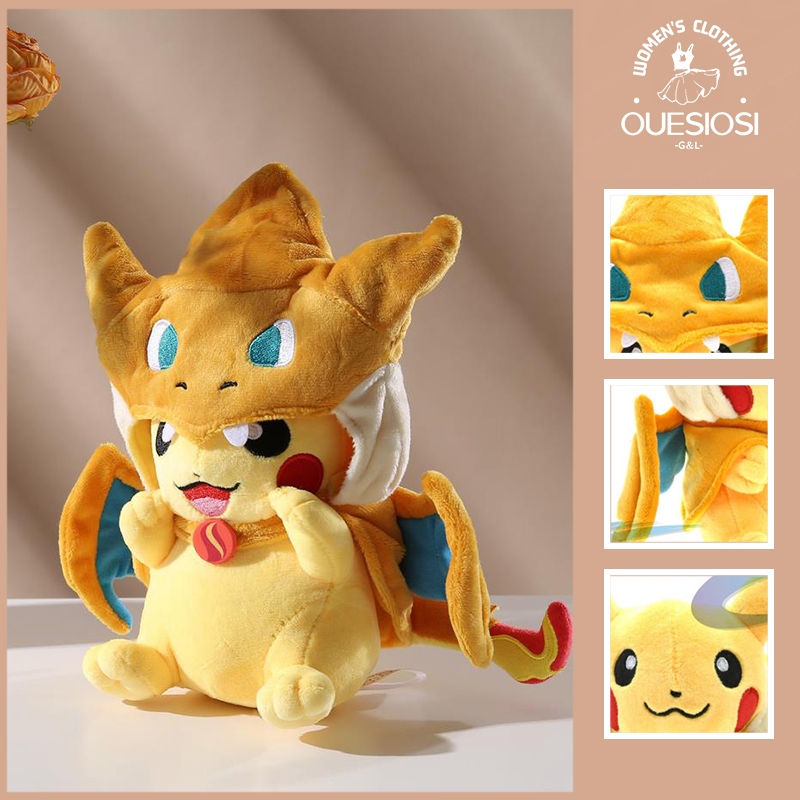 Little Kids Plush Toys, Fire Dragon Pikachu with Cloak Stuffed Soft ...