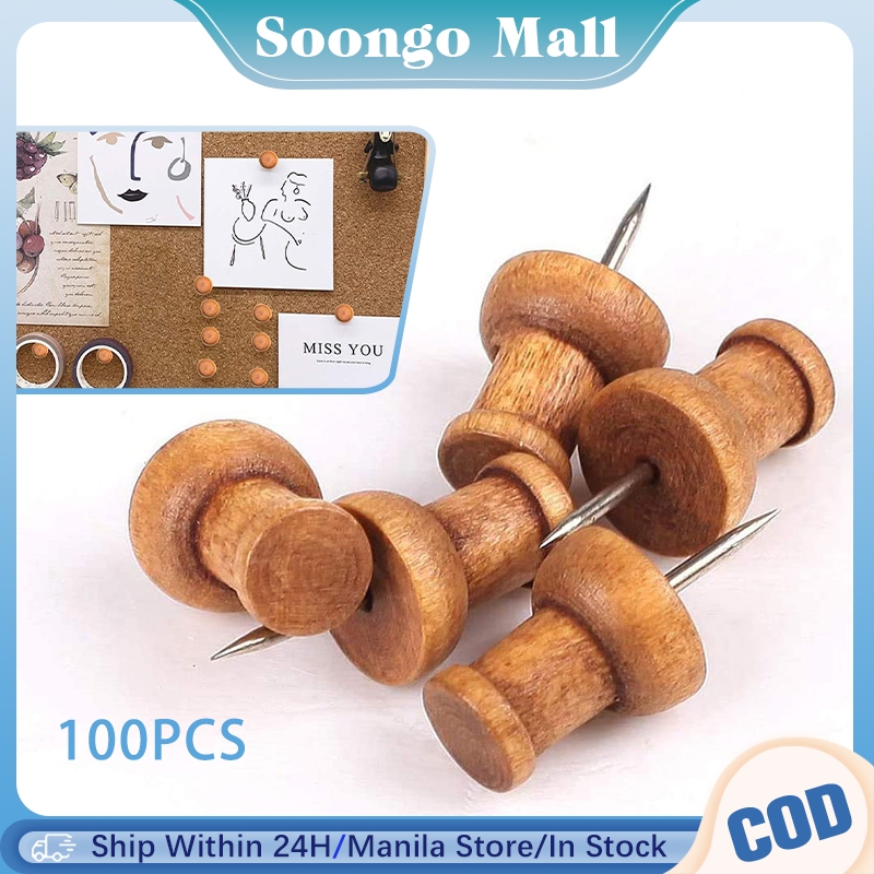 100PCS Wooden Push Pins Painting Tool Map Markers Thumbtack Pins With ...
