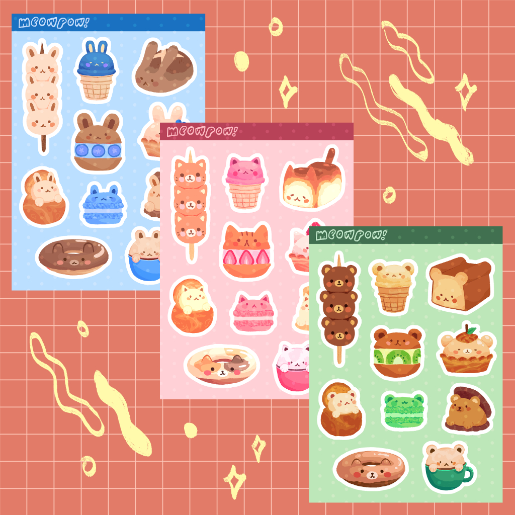 Cute Animal Snacks Matte Sticker Sheet | studio meowpow | Shopee ...