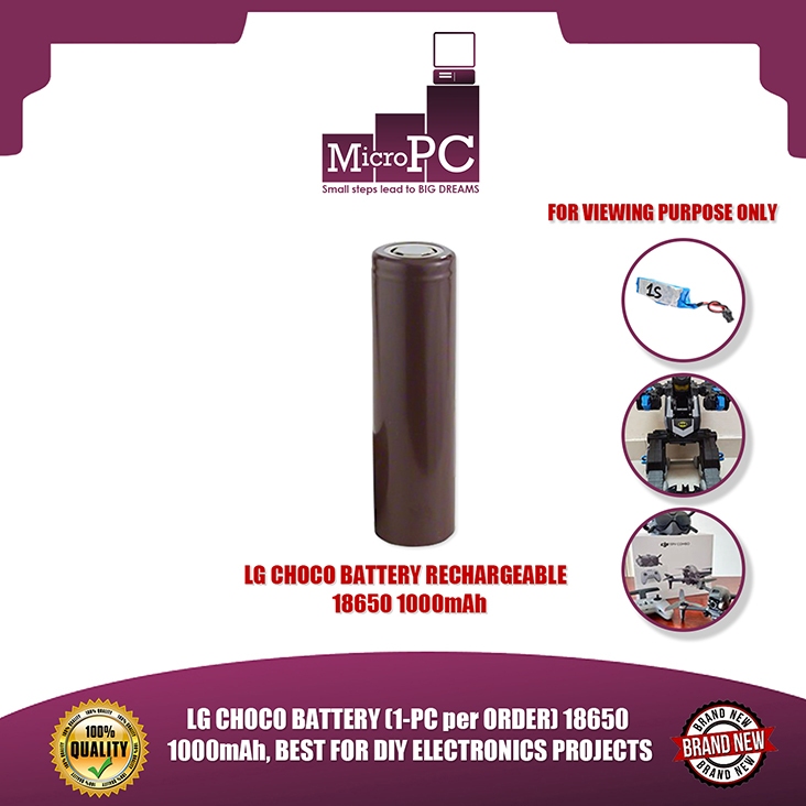 MICRO PC LG CHOCO BATTERY RECHARGEABLE (1-PC per ORDER) 18650 1000mAh ...
