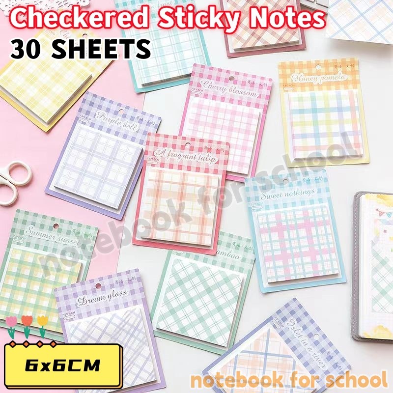 NFS 30 Sheets Creative Pastel Checkered Sticky Notes Grid Memo INS 30 ...