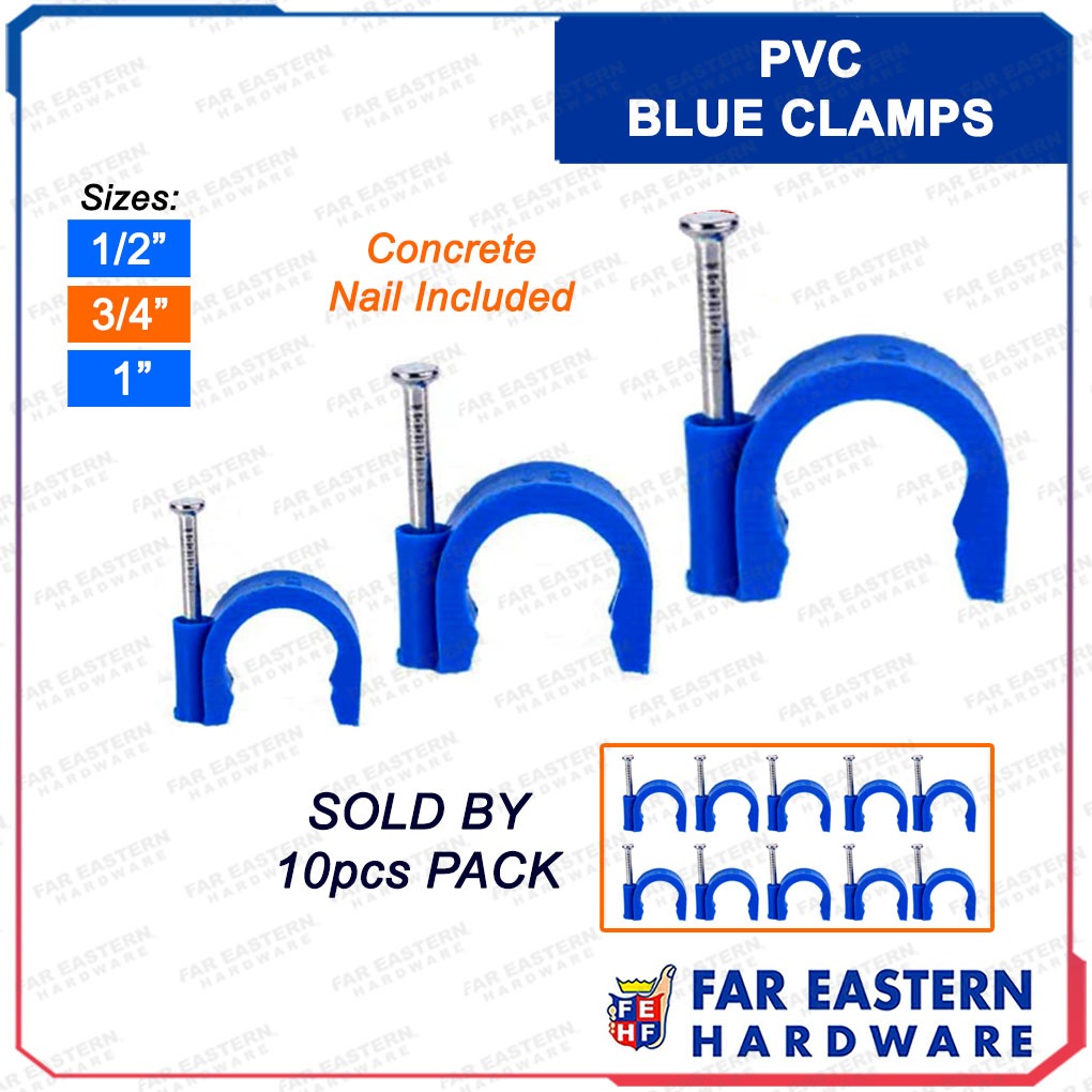 PVC Blue Cable Pipe Clamp w/ Concrete Nail Conduit for Flexible Hose 1/ ...