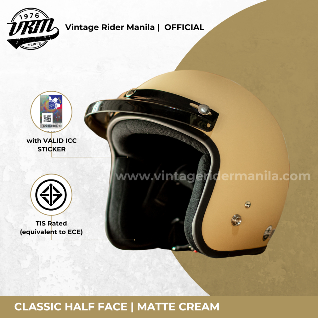 VRM 1976 Classic Matte Cream Half Face Helmet | Shopee Philippines