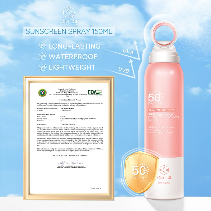 GLO21 SPF50+ Waterproof UV Protection High Power Sunscreen Spray ...