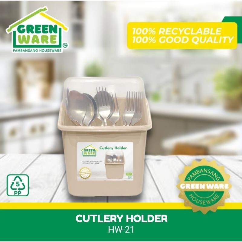 Greenware Cutlery Holder Kitchen Utensil Storage Holder With Cover HW ...