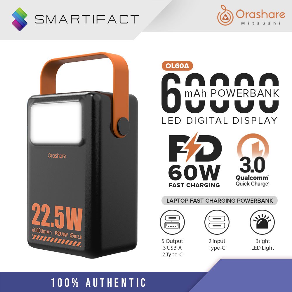 Orashare OL60A Pro 60000mAh Power Bank 65W Fast Charging Powerbank Led ...