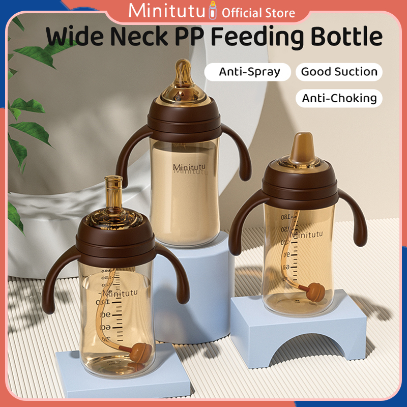 Minitutu 3 IN 1 Feeding Bottle Wide Neck 240ml/300ml PP BPA Free baby bottle with straw | Shopee ...