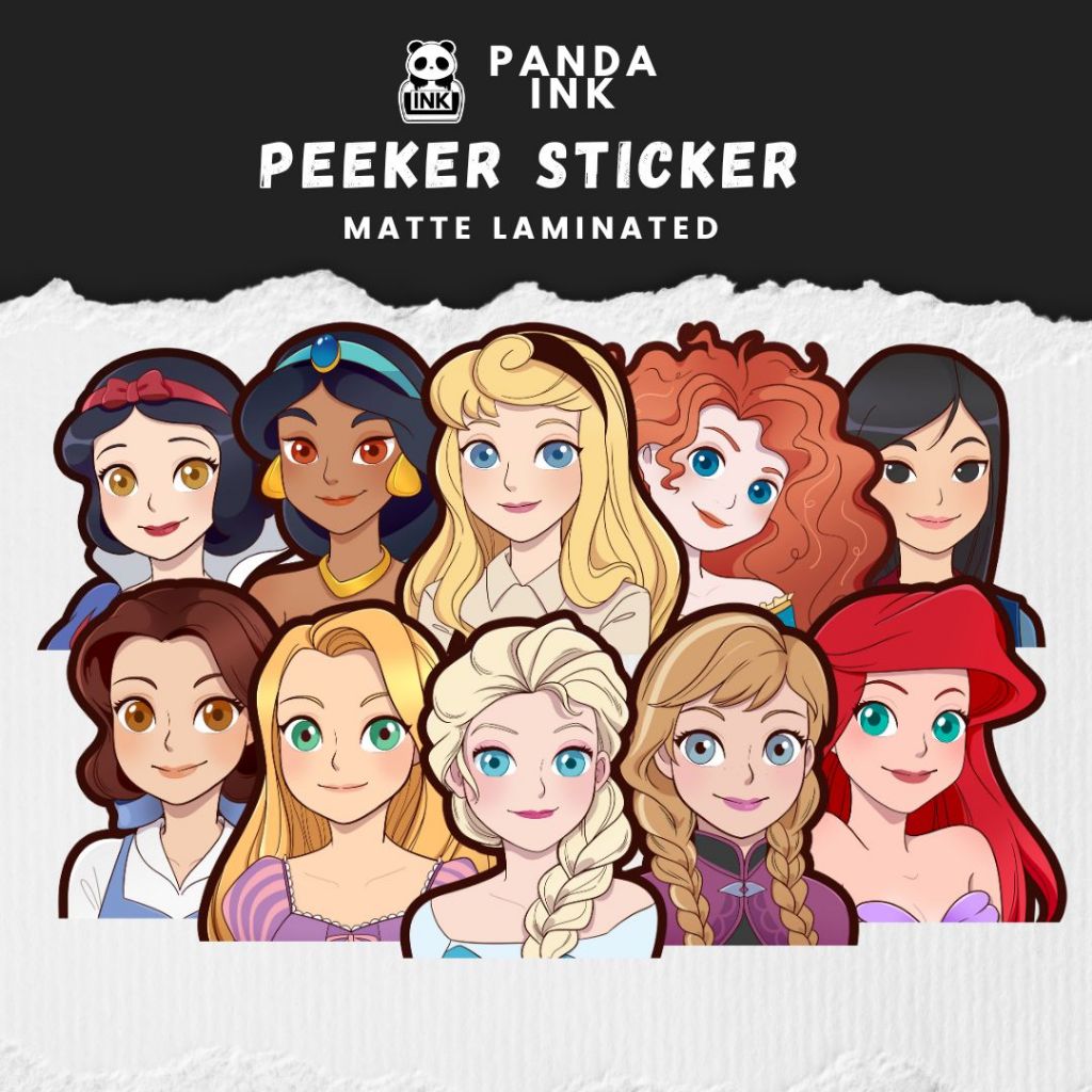 Princess Peeker Sticker Belle Rapunzel Elsa Anna Ariel Mulan Snow White ...