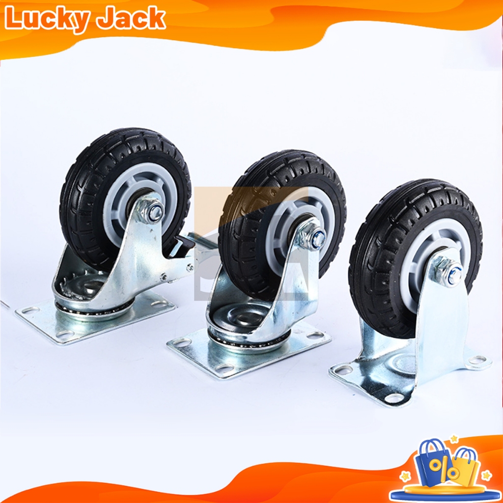 Caster Wheel Black Silent Rubber 3/4/5inch Fixed/Rotate (With Lock ...