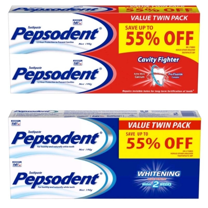 Pepsodent Toothpaste Twin Pack (190gx2) Whitening, Cavity Fighter ...