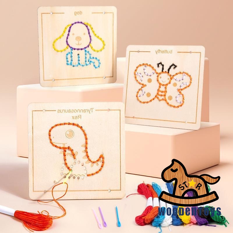 Wooden Lacing Animals Threading Toys Lacing and Tracing Cards Fine ...