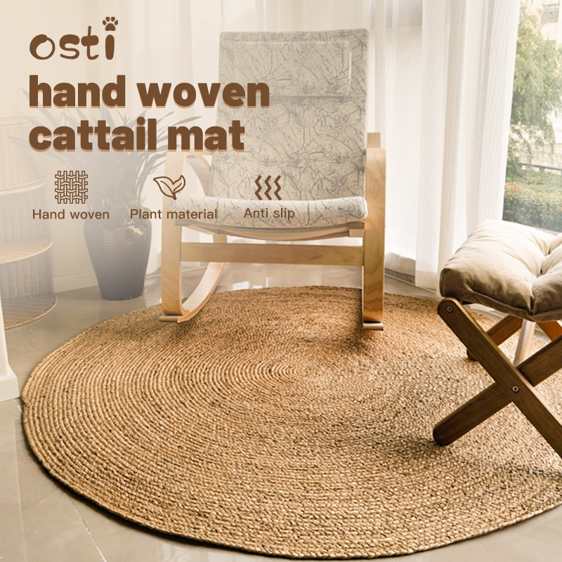 Osti Handmade Rattan Rugs, Round cattail Woven Mats, Bedroom Living ...