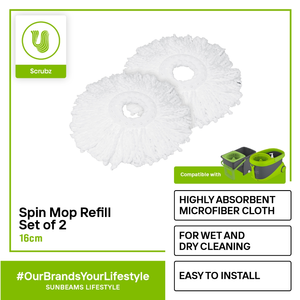 SCRUBZ Spin Mop Refill 130gram [Set of 2] Microfiber 16cm Mop Head ...