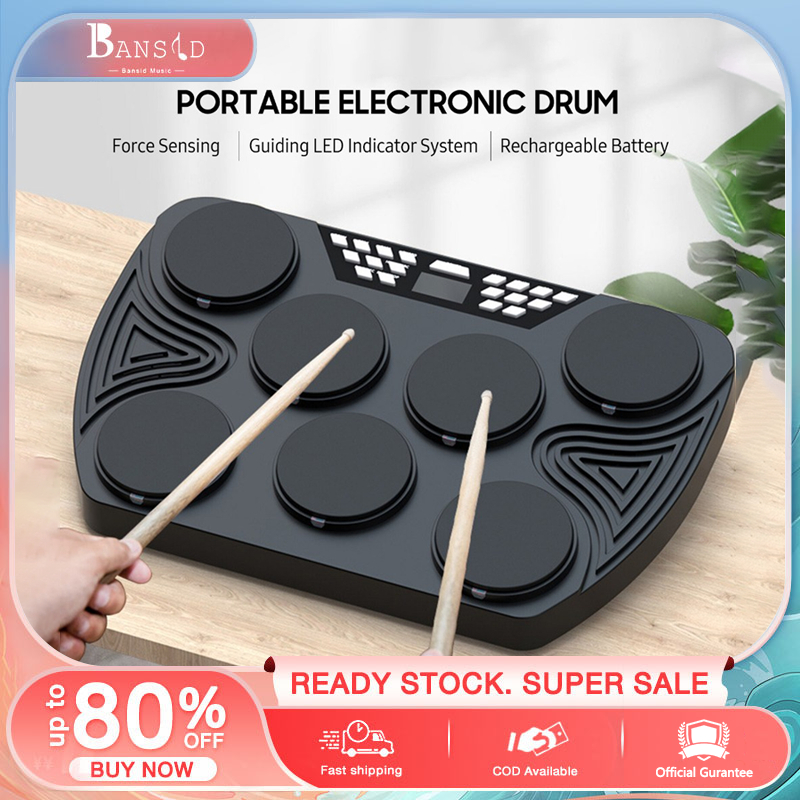 BANSID Tabletop Electronic Drum Set with Built-in 2 Speakers Portable 7 ...