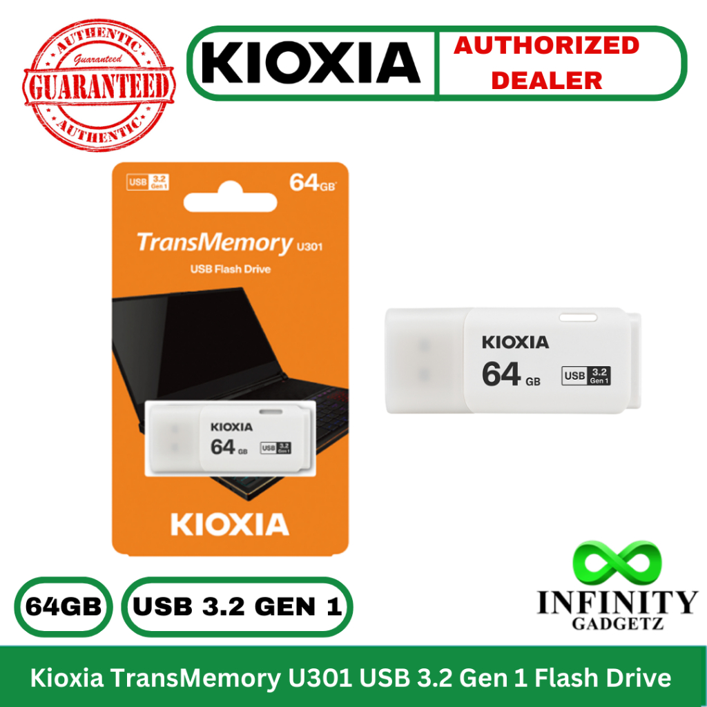 Kioxia TransMemory U301 64GB USB 3.2 Gen 1 Flash Drive LU301W064GG4 White | Shopee Philippines