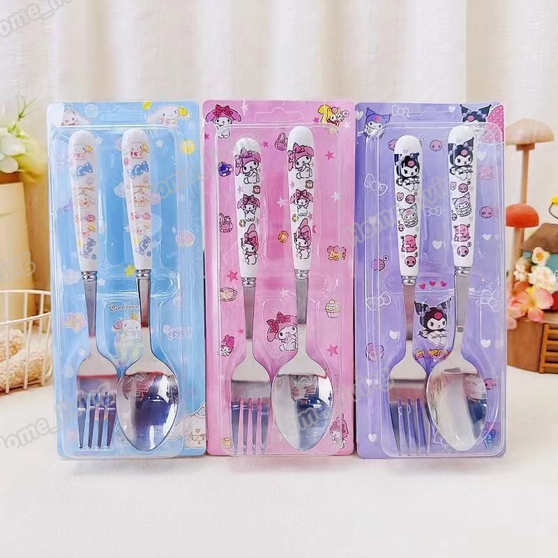 Kuromi Cartoon Tableware Spoon Fork Students Kids Portable Stainless ...