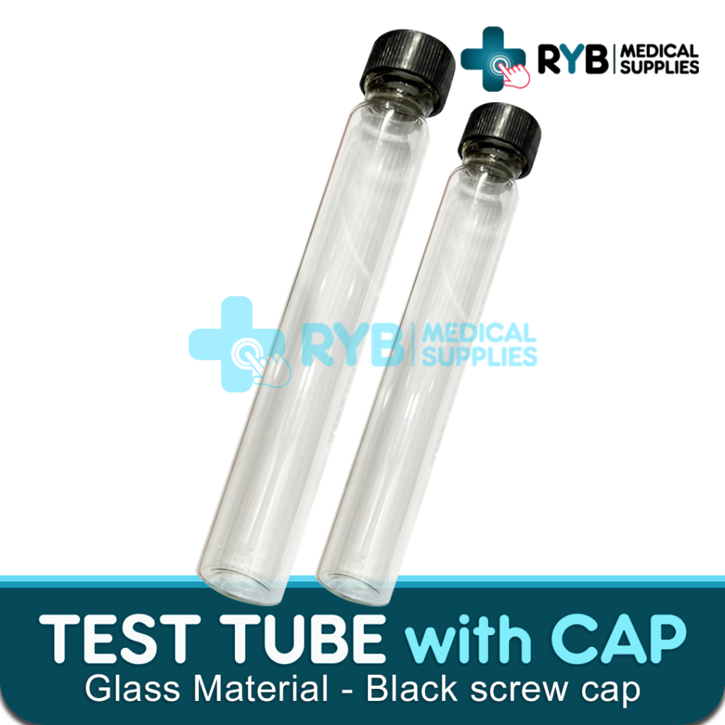 Test Tube with Black Screw Cap (Flat Bottom) | Shopee Philippines