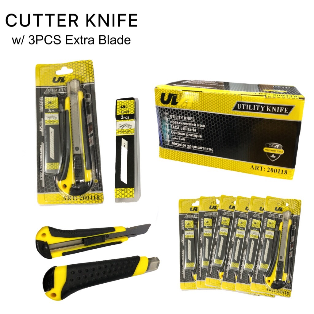 ULA Utility Knife Cutter with 3pcs Blade 18mm SET | Shopee Philippines