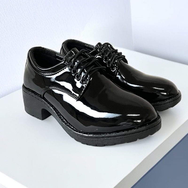 Lady Black Leather Shoes Office School Security Guard Shoes For Women ...