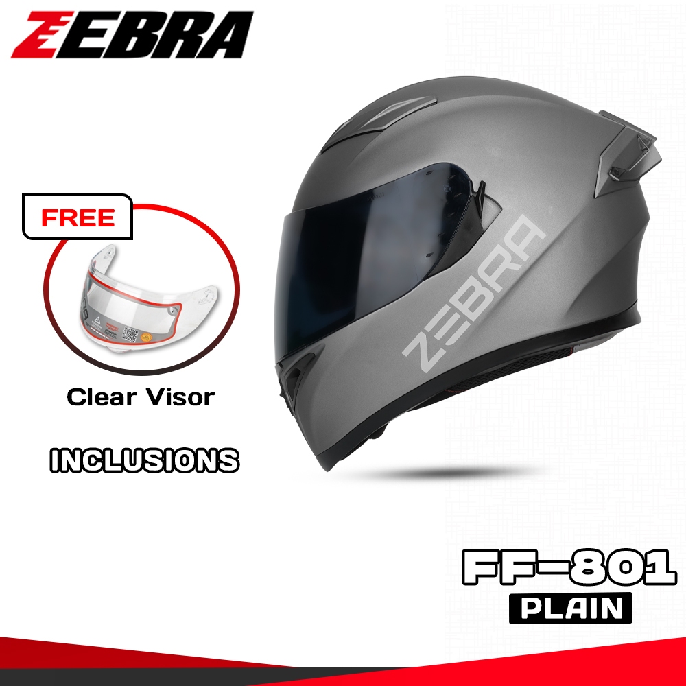 ZEBRA FF801 Full Face Helmet Dual Visor Plain Design Motorcycle | Shopee Philippines