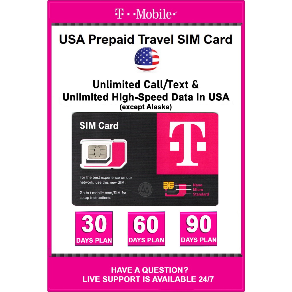T-Mobile USA UNLIMITED DATA Prepaid Sim Card with Unli Call & Text for use in USA only | Shopee ...