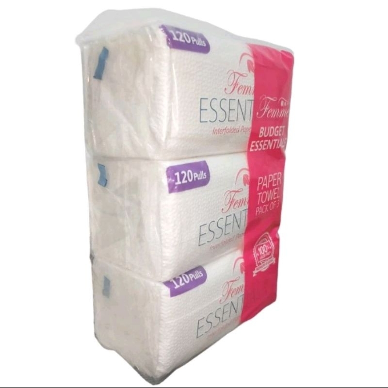 (3in1 Pack)Femme Papertowel, Interfolded Tissue Budget Essentials 120x3 ...