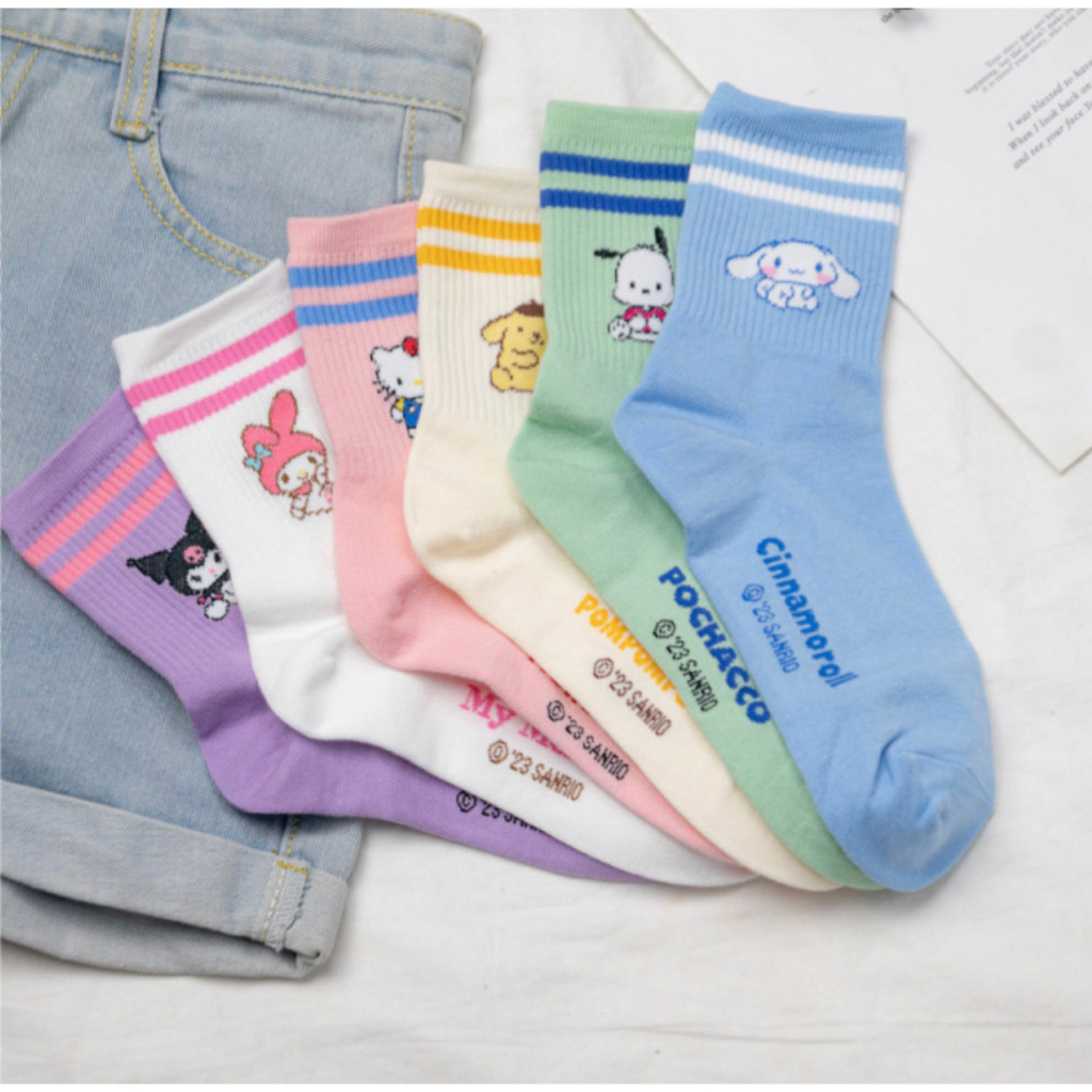 Korean Socks - Kitty Cinnamoroll Kuromi Melody 2 Line Socks - Iconic ...