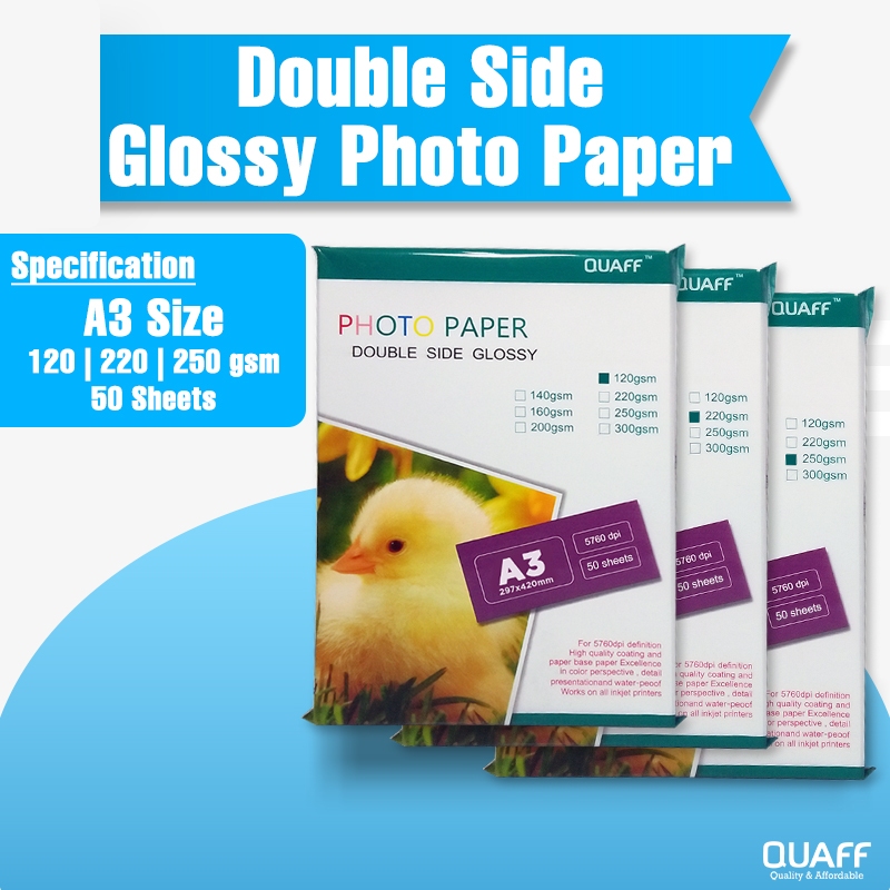 QUAFF Double Sided Glossy Photo Paper A3 Size (50sheets/pack) | Shopee ...