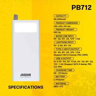 JAGUAR ELECTRONICS PB712-14 30000mAh Power Bank Digital Display 22.5W ...