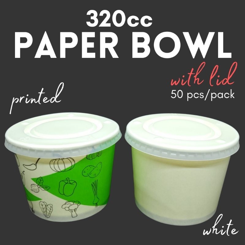 50pcs Paper Bowl 320cc for Ramen Soup Ice Cream Cup RiceBowl Fried ...