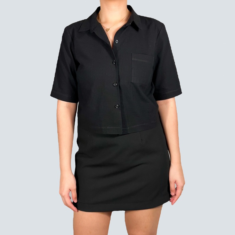 Nikocia [Millie] Linen Polo Top with Front Pocket Truvenize Collar ...