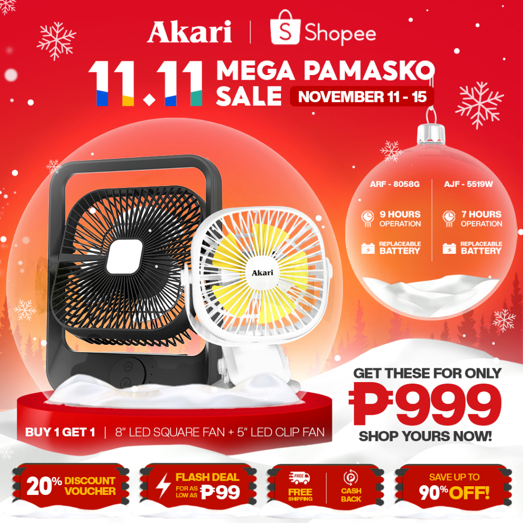 Akari 8" Rechargeable Box Fan w/ LED ARF-8058G + Akari 5" Rechargeable ...