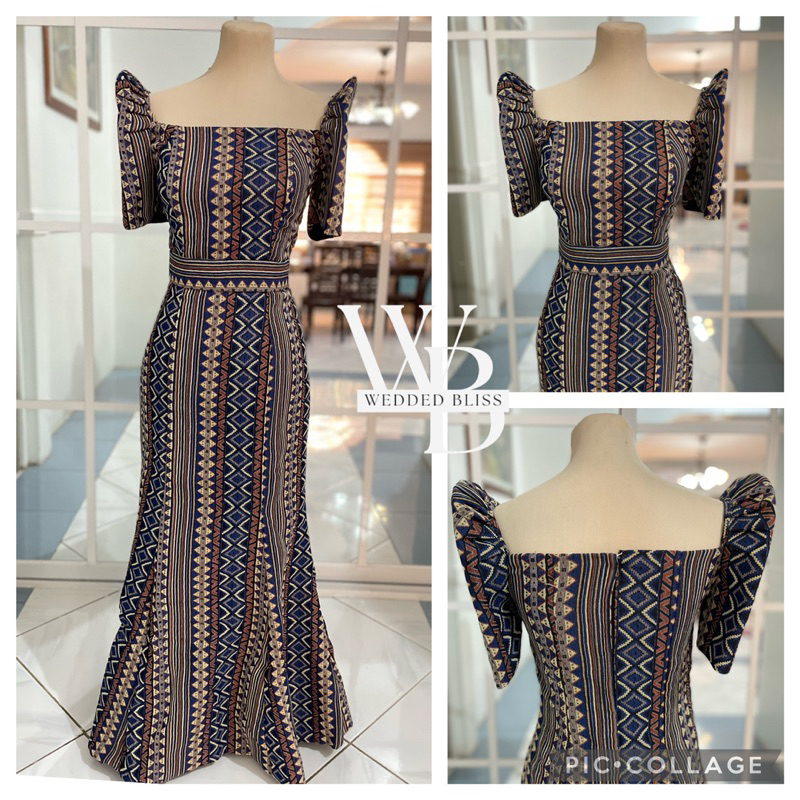 Ethnic Long Gown Modern Filipiniana Dress (Inabel Woven Fabric ...