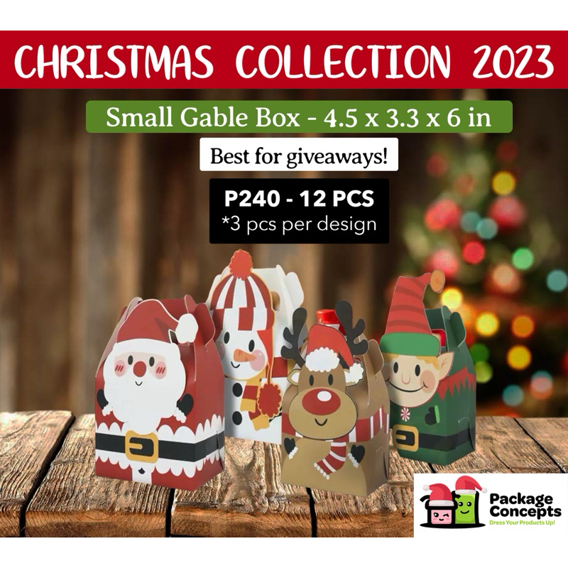 [12 PCS] SMALL CHRISTMAS GABLE BOX WITH HANDLE Santa Snowman Elf ...