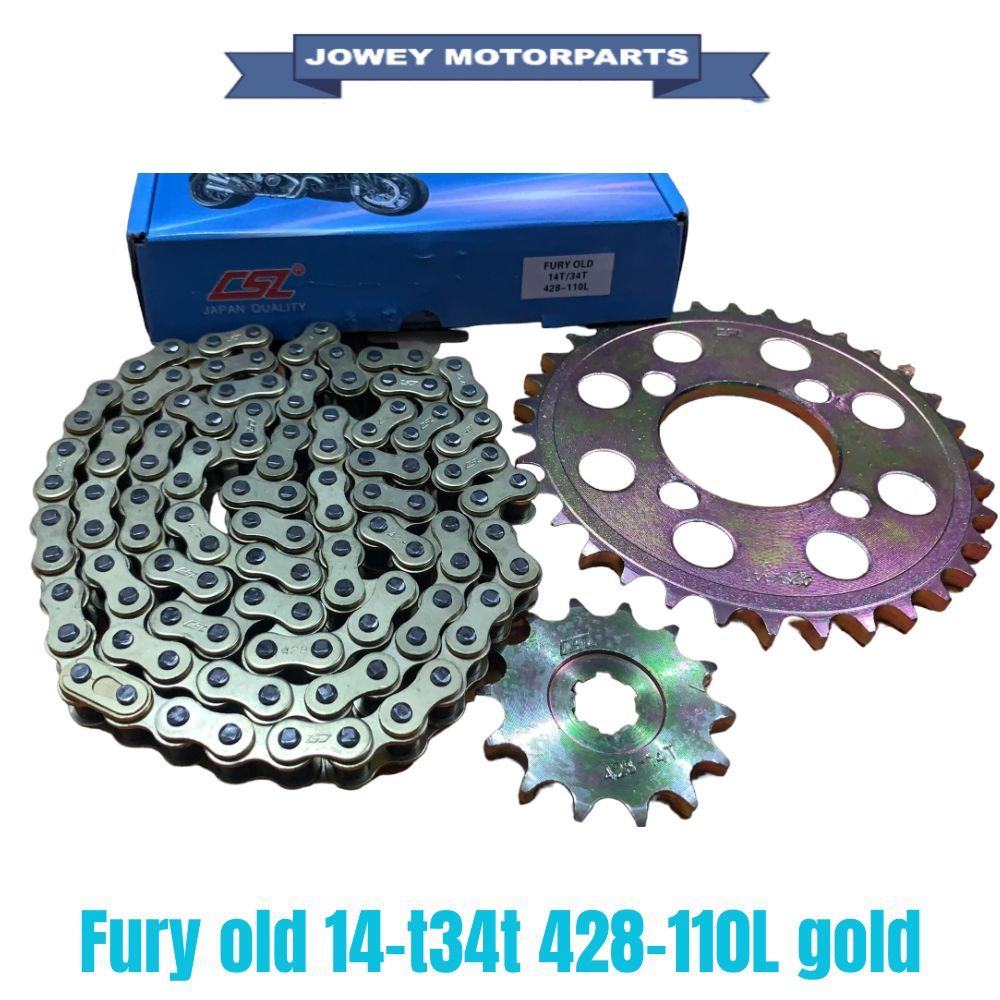 cSL CHAIN SET FURY OLD (14T/34T) 428-110L (GOLD/BLACK) JAPAN QUALITY ...