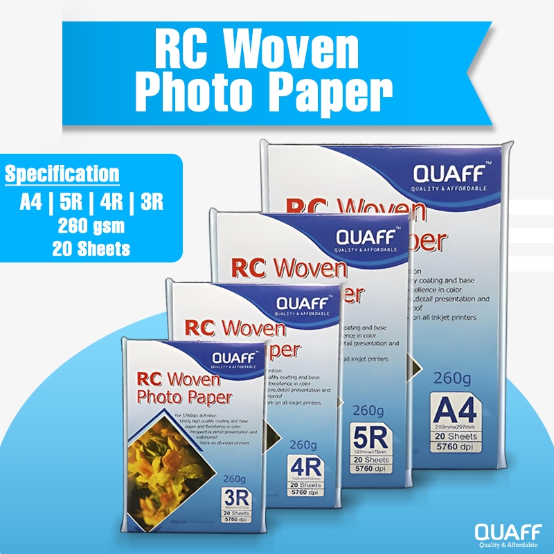 QUAFF RC Woven Photo Paper 260gsm No Back Print A4 - 5R - 4R - 3R Size ...