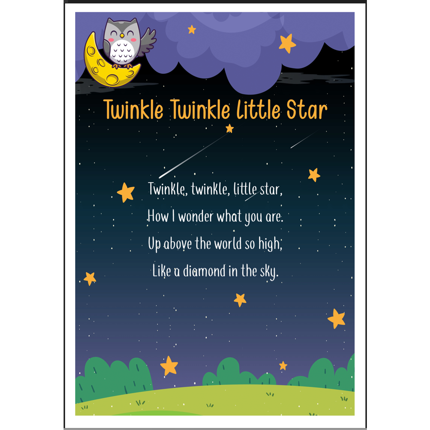Twinkle Twinkle Little Star Chart Nursery Rhymes A4 Laminated High ...