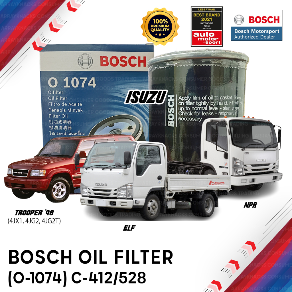 Bosch Oil Filter C-412/528 (O1074) for Isuzu Trooper '98/ELF/NPR ...